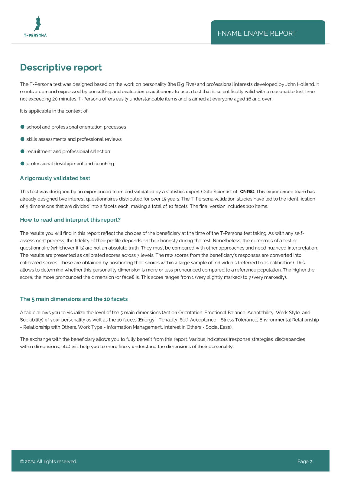Orientation Hub / T-Persona - Big Five and Holland based personality test